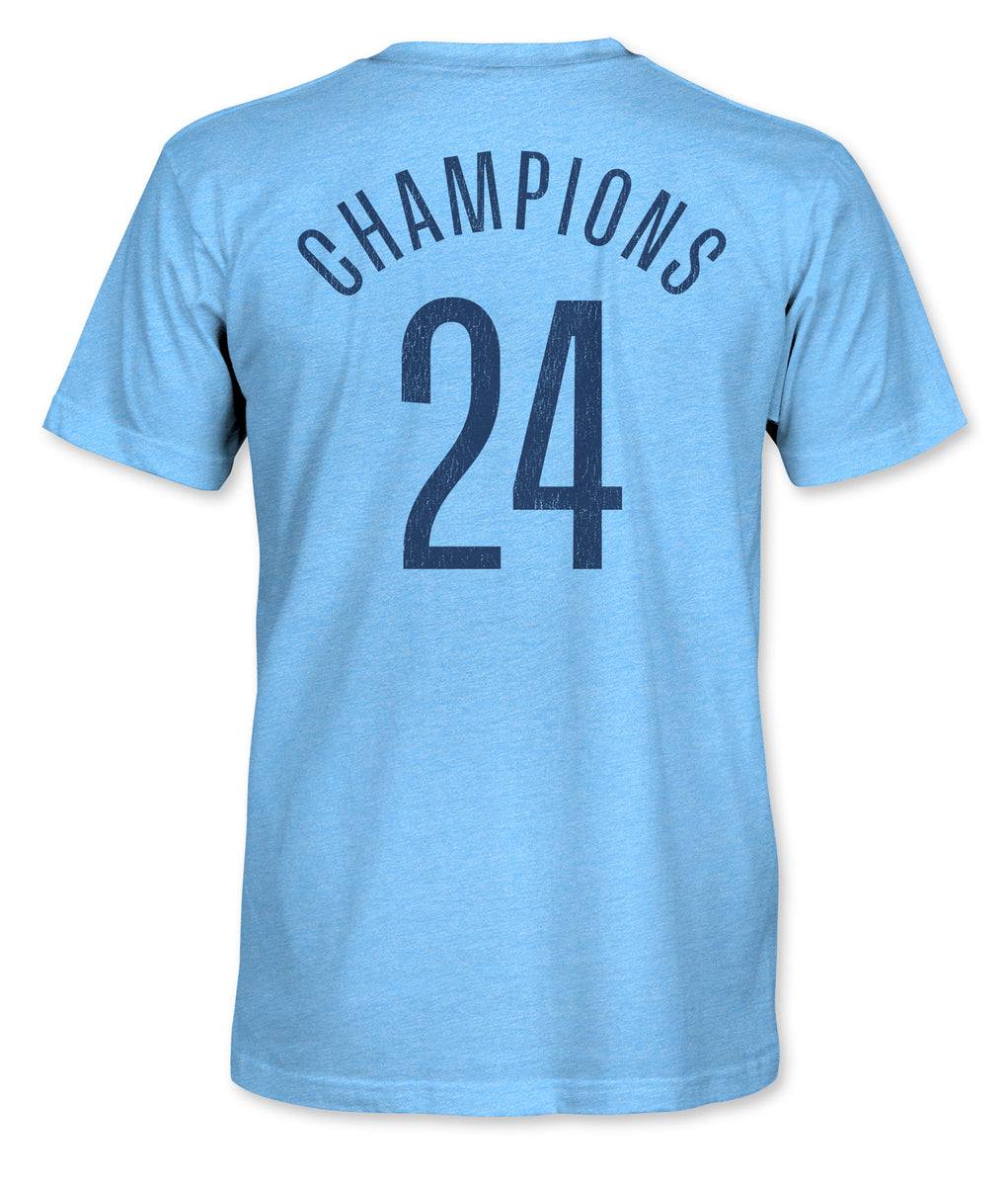 Manchester City FC Champions 2024 Vintage Triblend T-shirt - Sky Blue ...