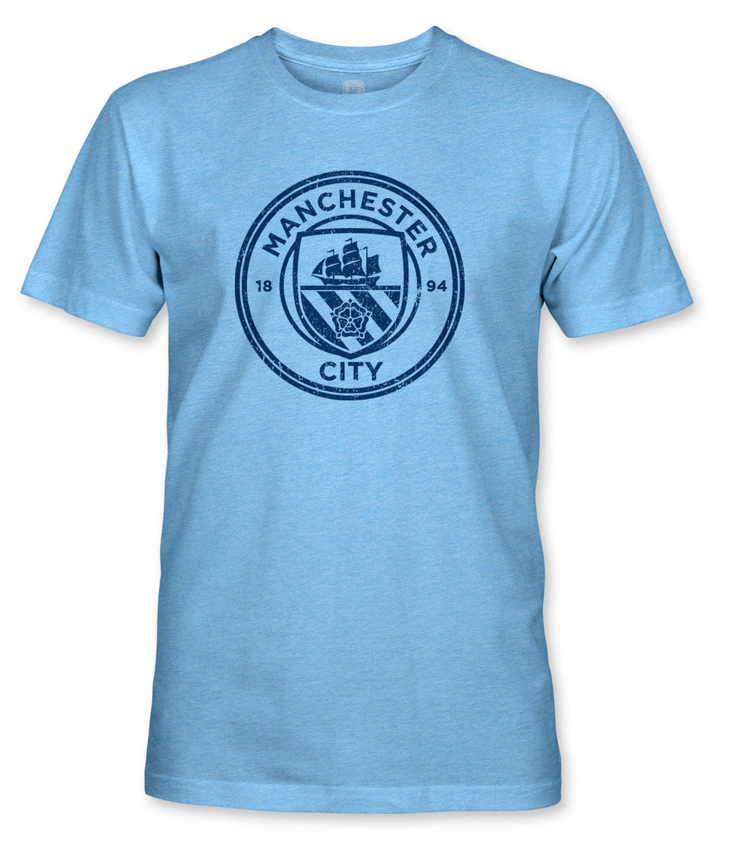 Manchester City FC Mono Badge Vintage Triblend T-Shirt - Sky Blue ...
