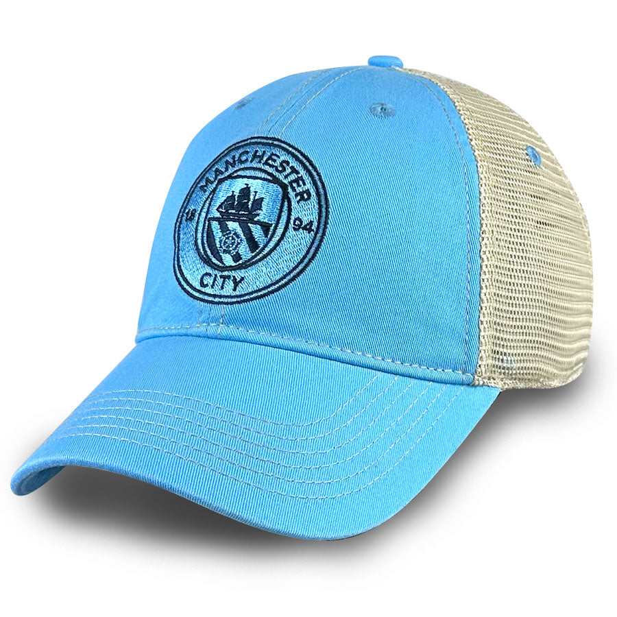 Manchester City Mono Badge Vintage Trucker Hat - Sky Blue – 1863 ...